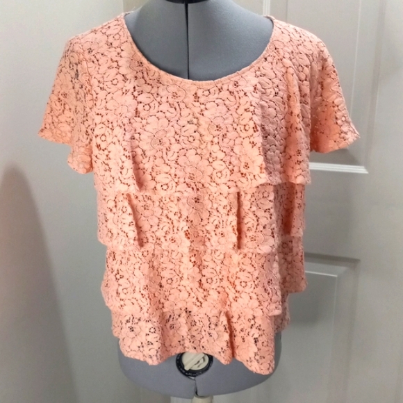 Zara | Tops | Zara Basic Collection Peach Lace Tiered Top Sz Med | Poshmark
